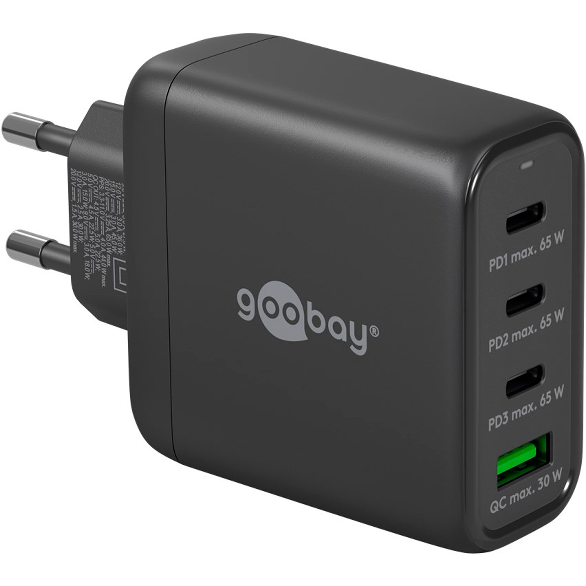 goobay USB-C Multiport-Schnellladegerät, PD, GaN, 68 Watt schwarz, 3x ...