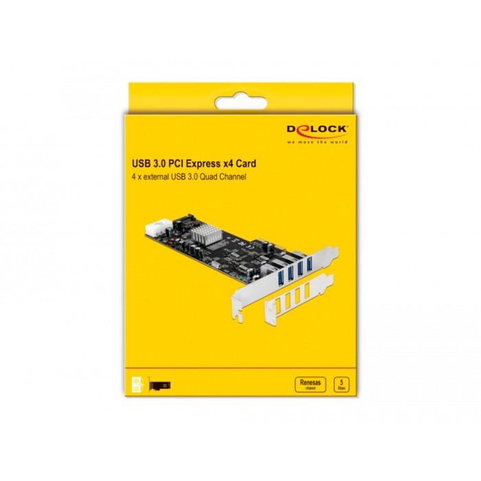 DeLOCK PCIe x4 auf 4x ext. USB 3.2 Gen 1 Quad Channel, USB-Controller 4 ...