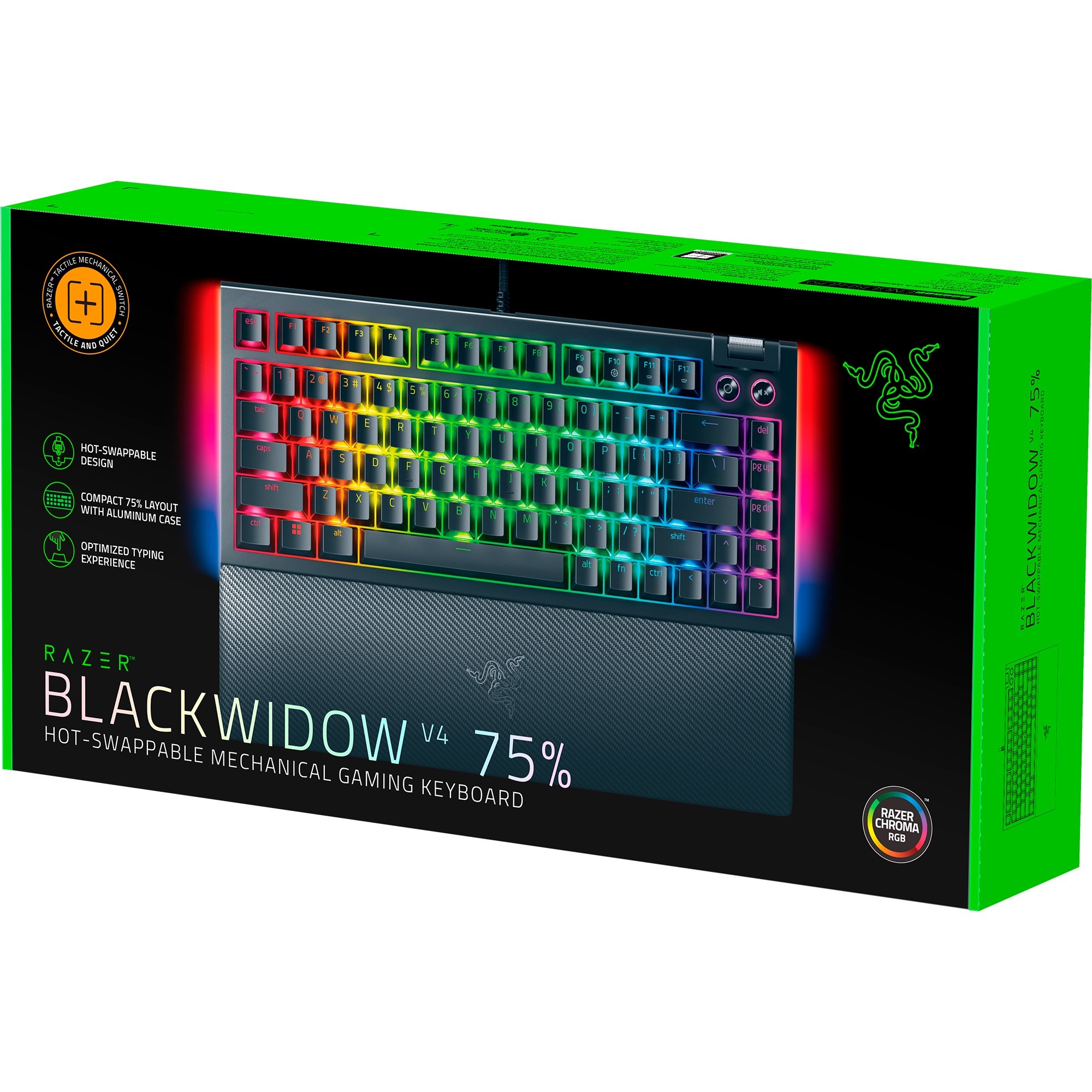 Razer BlackWidow V4 75%, Gaming-Tastatur schwarz, US-International ...