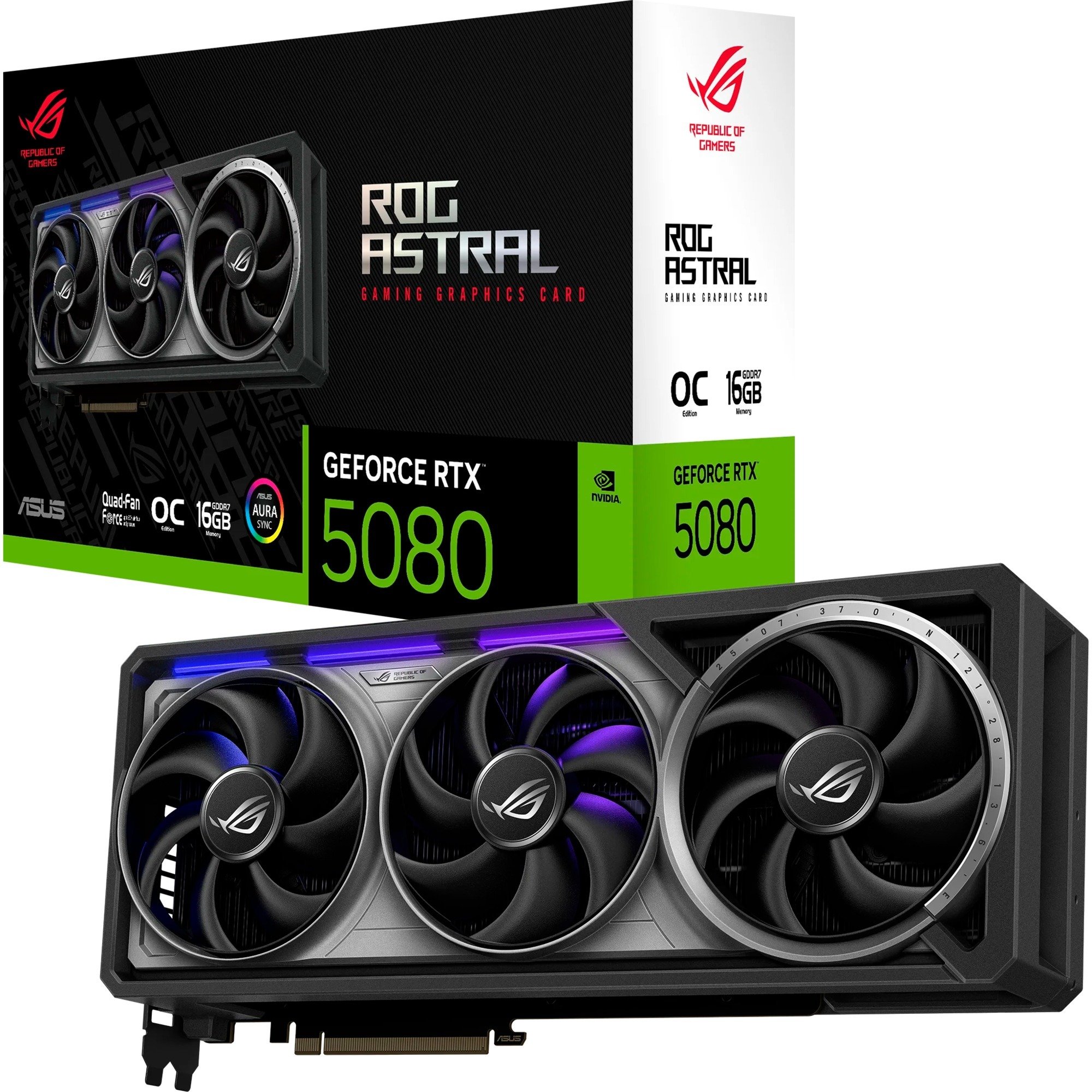 ASUS GeForce RTX 5080 TUF ROG ASTRAL GAMING OC, Grafikkarte DLSS 4, 3x DisplayPort, 2x HDMI 2.1