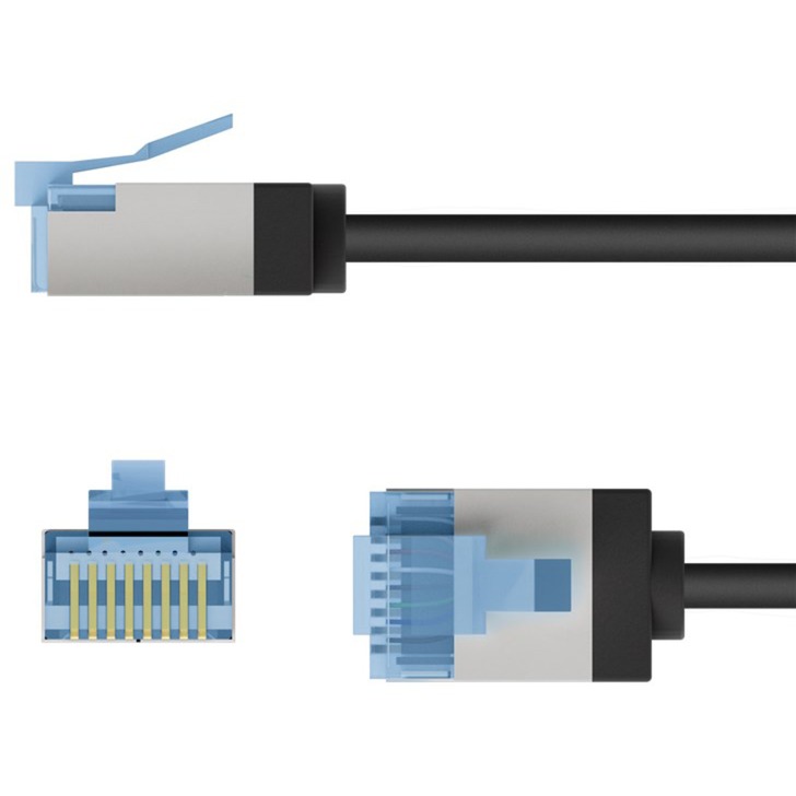 goobay Ultraflexibles Cat.6a Patchkabel slim, U/FTP schwarz, 2 Meter, extrakurze Stecker
