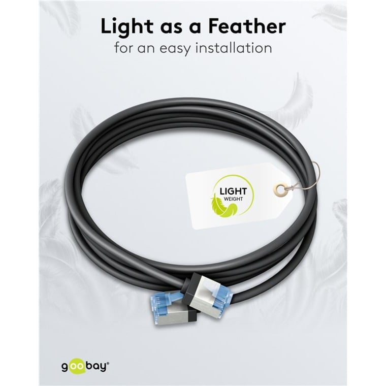 goobay Ultraflexibles Cat.6a Patchkabel slim, U/FTP schwarz, 2 Meter, extrakurze Stecker