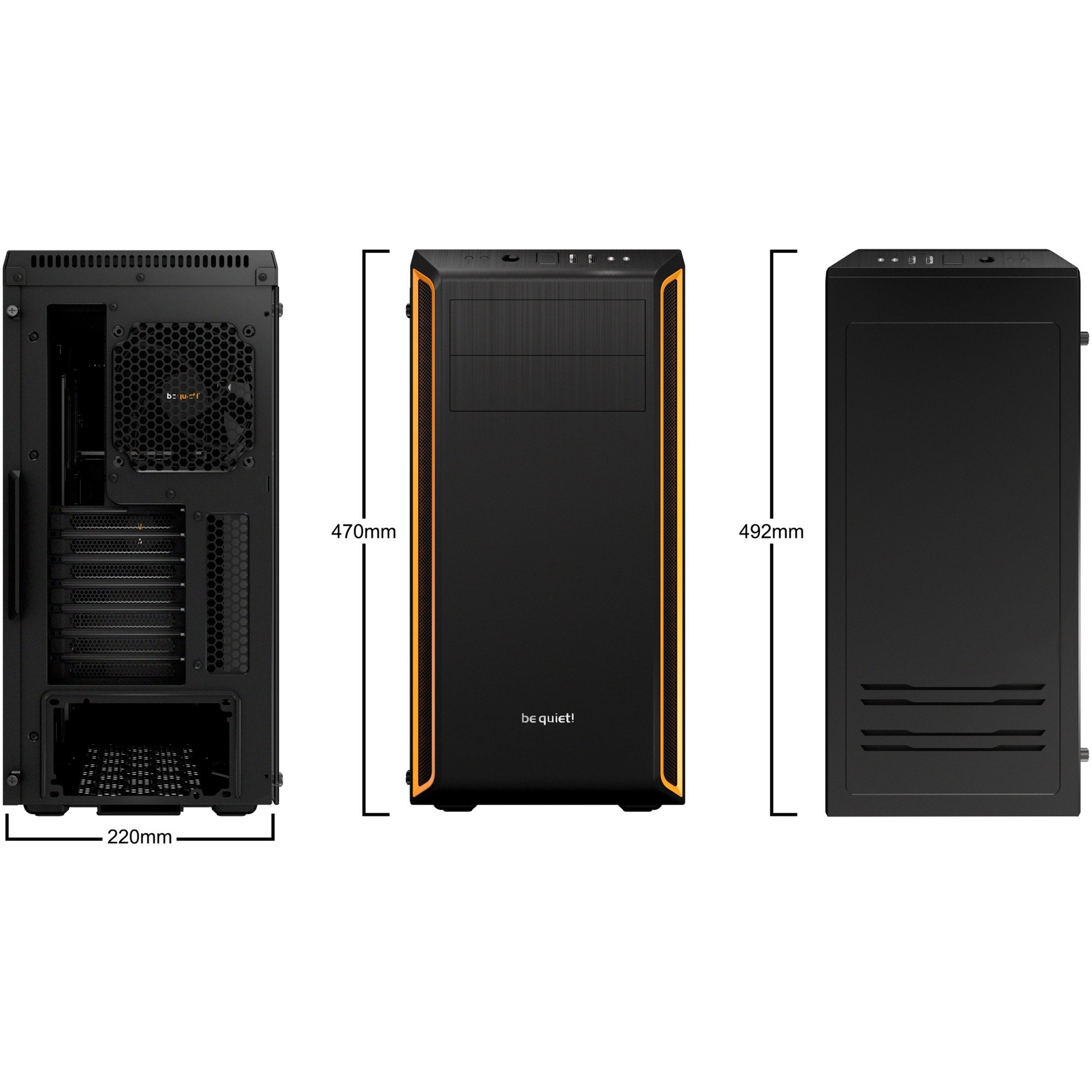 be quiet! PURE BASE 600 Window, Tower-Gehäuse schwarz/orange, Window-Kit